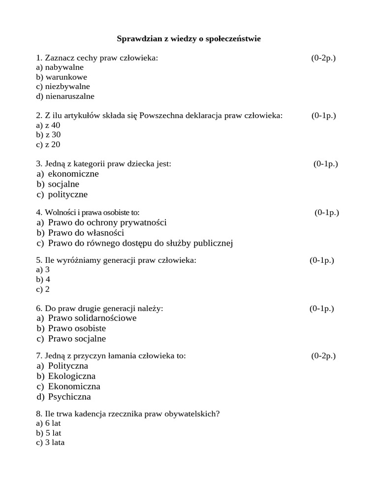 Sprawdzian Dział II WOS-poprawa | PDF
