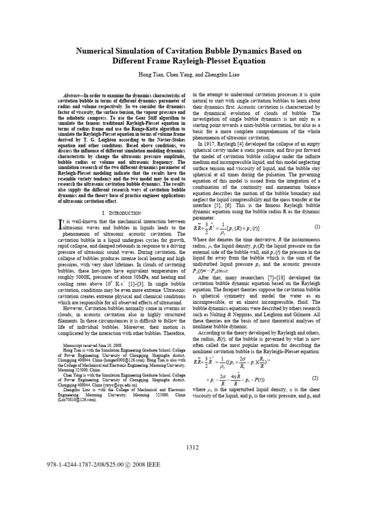 Numerical Simulation of Cavitation Bubble Dynamics Based On Different Frame Rayleigh-Plesset ...