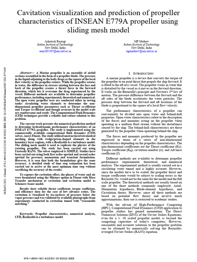Cavitation Analysis of INSEAN E779A Propeller | PDF | Computational ...