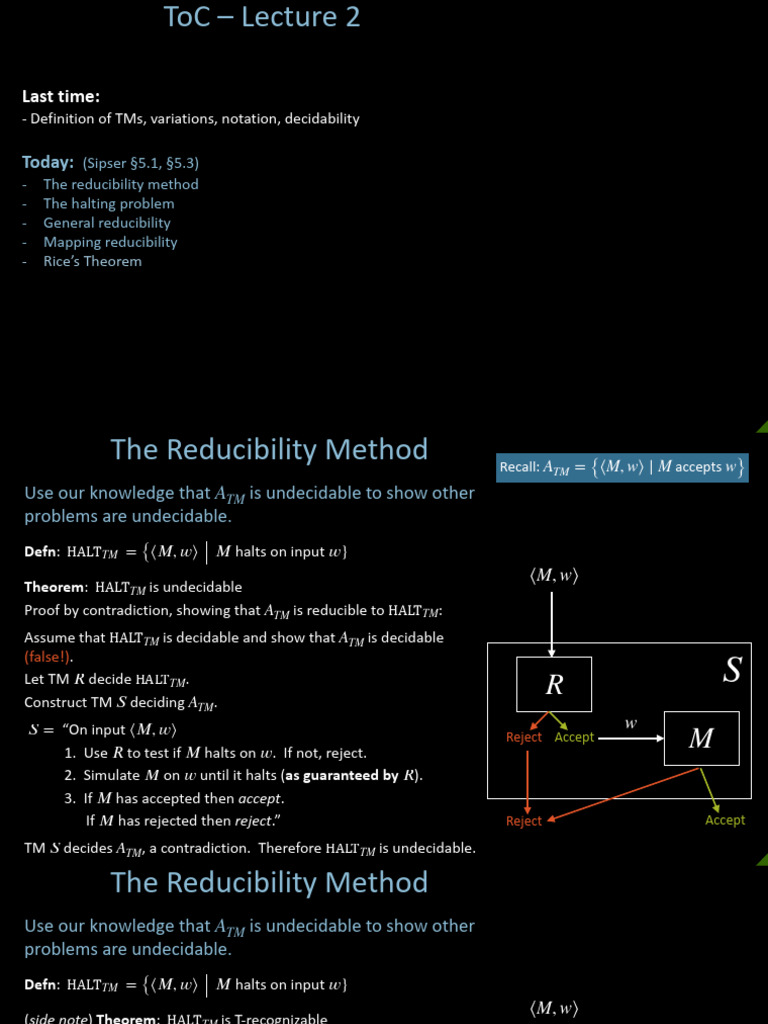 ToC-02 - Reducibility - Rice's Theorem | PDF | Mathematical Proof | Mathematical Concepts