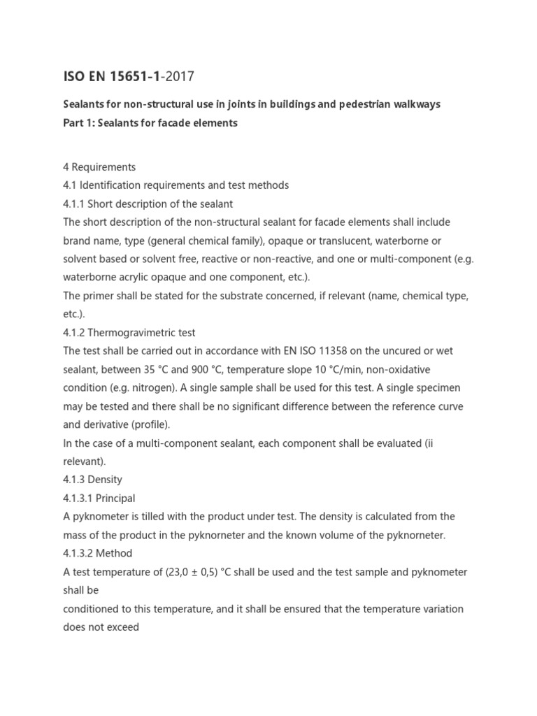 EN 15651-1: Sealants for Facades | PDF | Hardness | Density