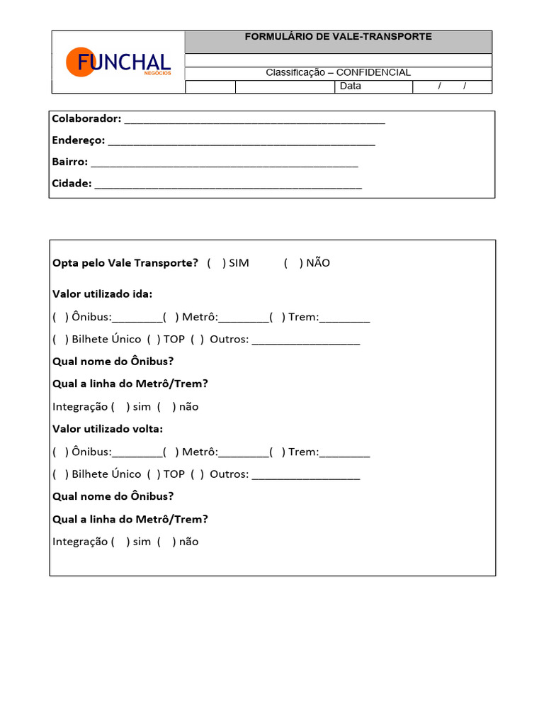 Formulário Vale Transporte | PDF