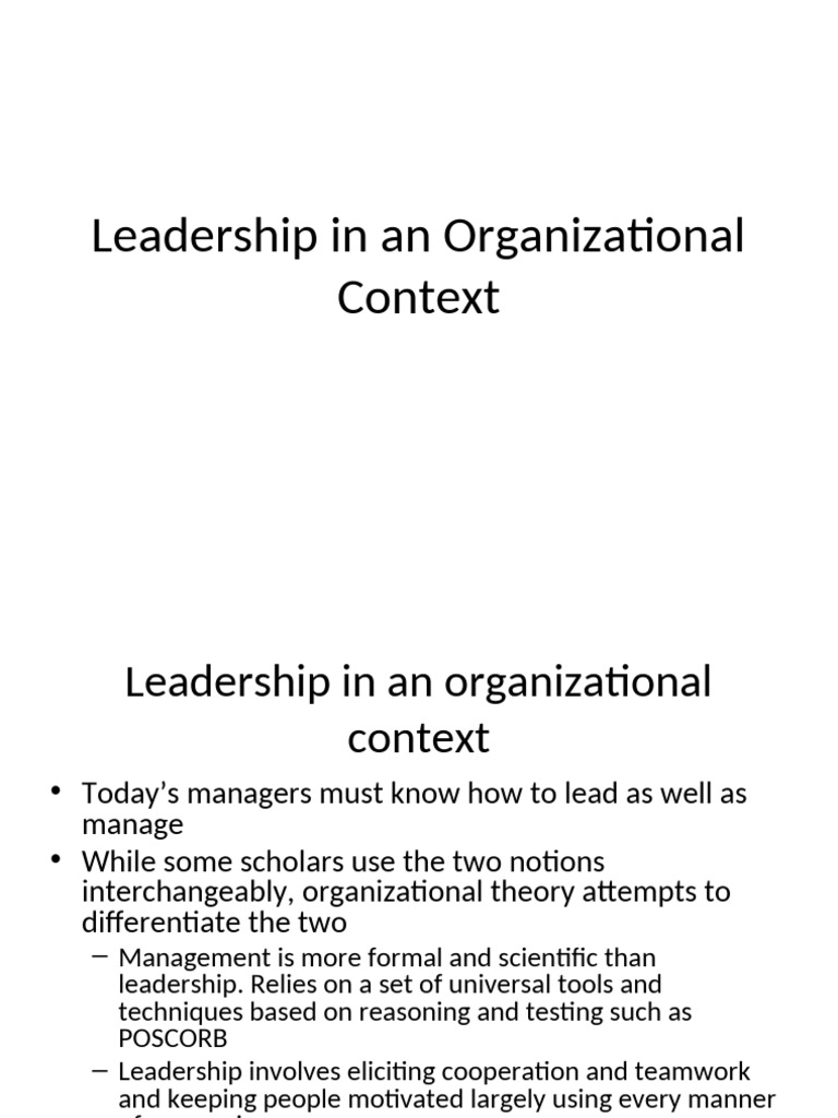 Leadership in An Organizational Context | PDF | Leadership | Power ...