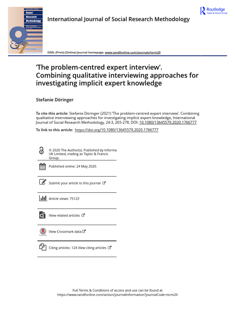 The Problem-Centred Expert Interview'. Combining Qualitative Interviewing Approaches For ...