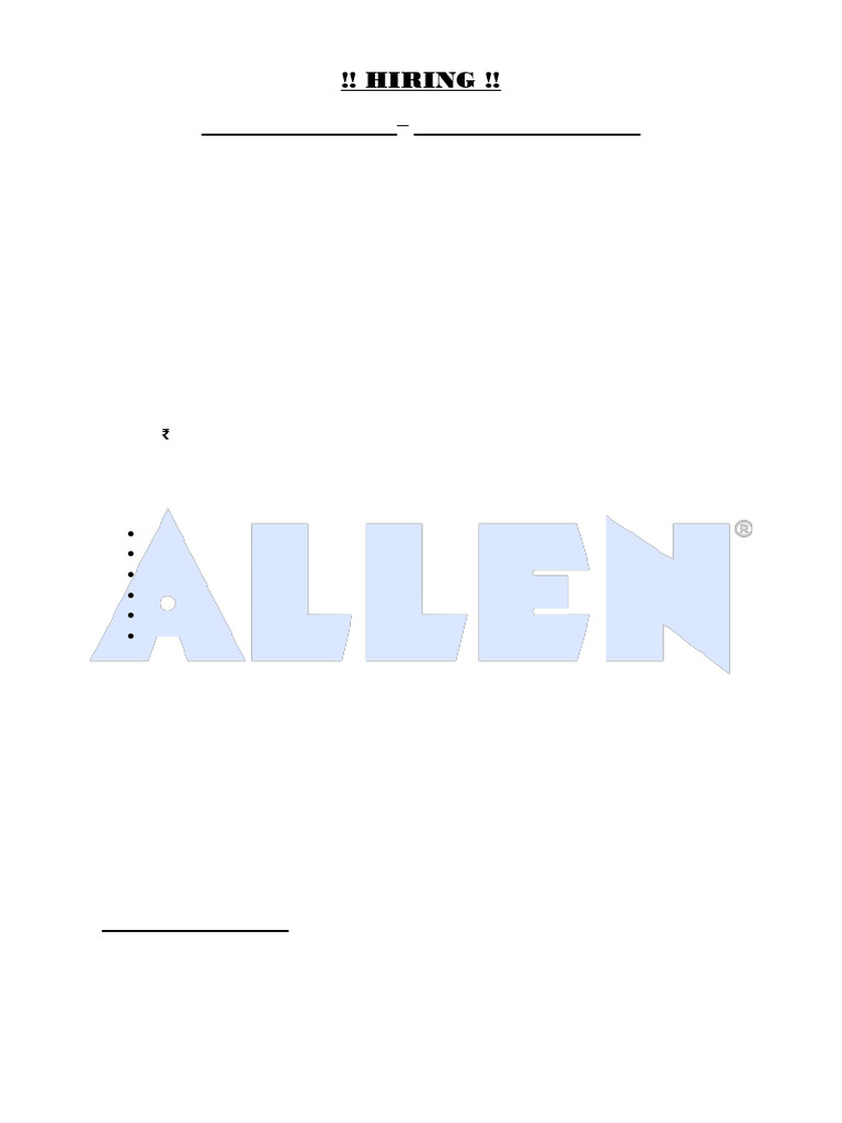 Faculty Trainee Recruitment at ALLEN | PDF