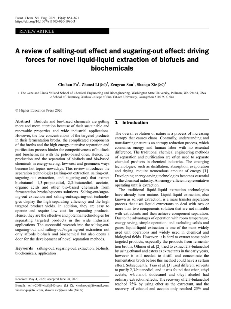 Salting-Out Effect and Sugaring-Out Effect Driving Forces For Novel ...