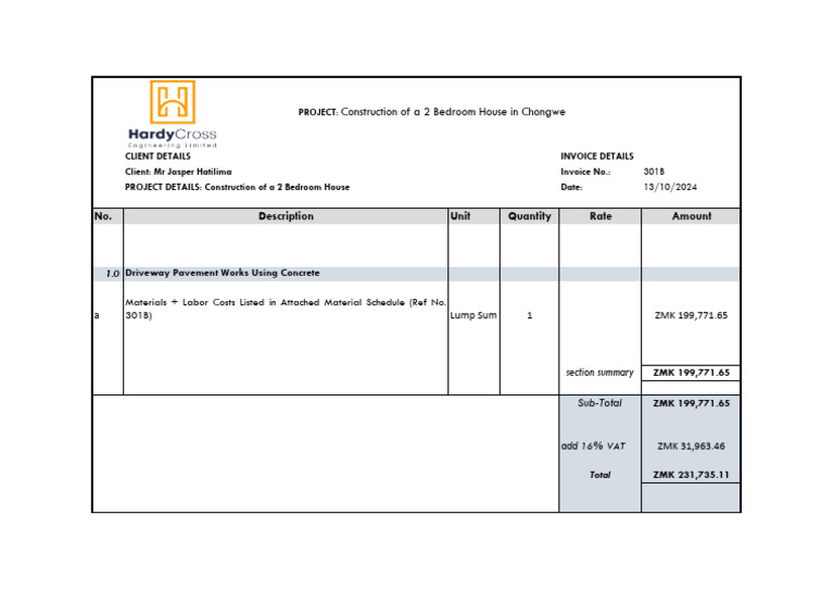 Invoice 301B - Drive Way Works Using Concrete Pavement | PDF