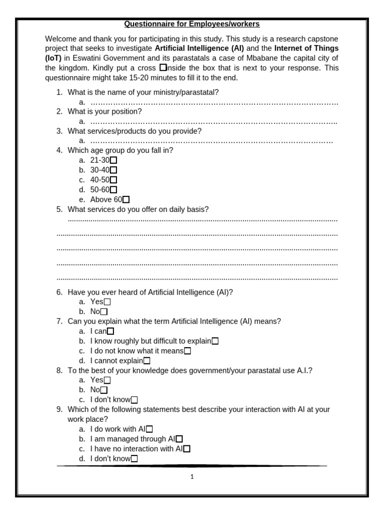 Questionnaires For Employees | PDF | Artificial Intelligence | Intelligence (AI) & Semantics