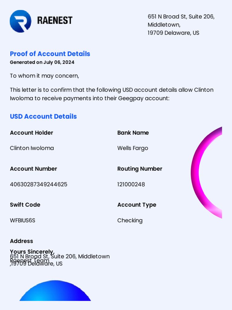 ClintonUSD Proof of Account | PDF