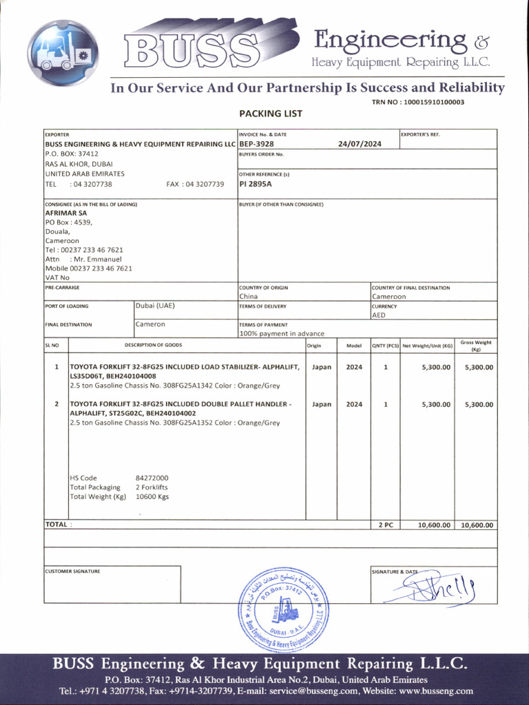 Packing List Bep-3928 | PDF