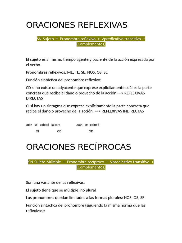 Oraciones Reflexivas | PDF