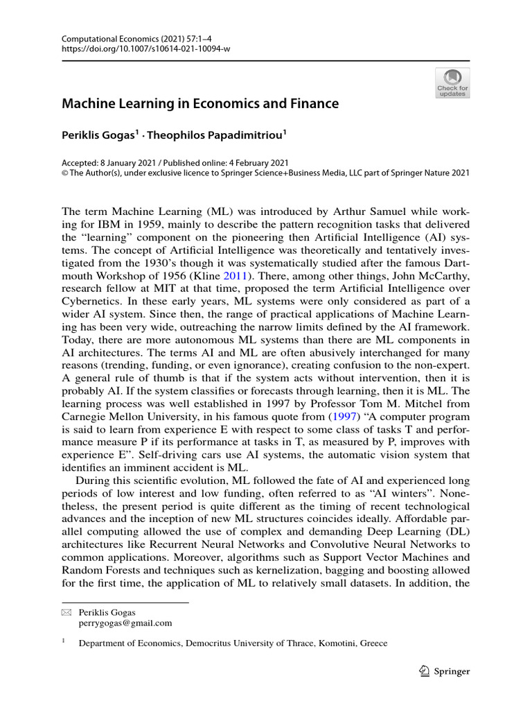 Machine Learning in Economics and Financ | PDF | Artificial ...