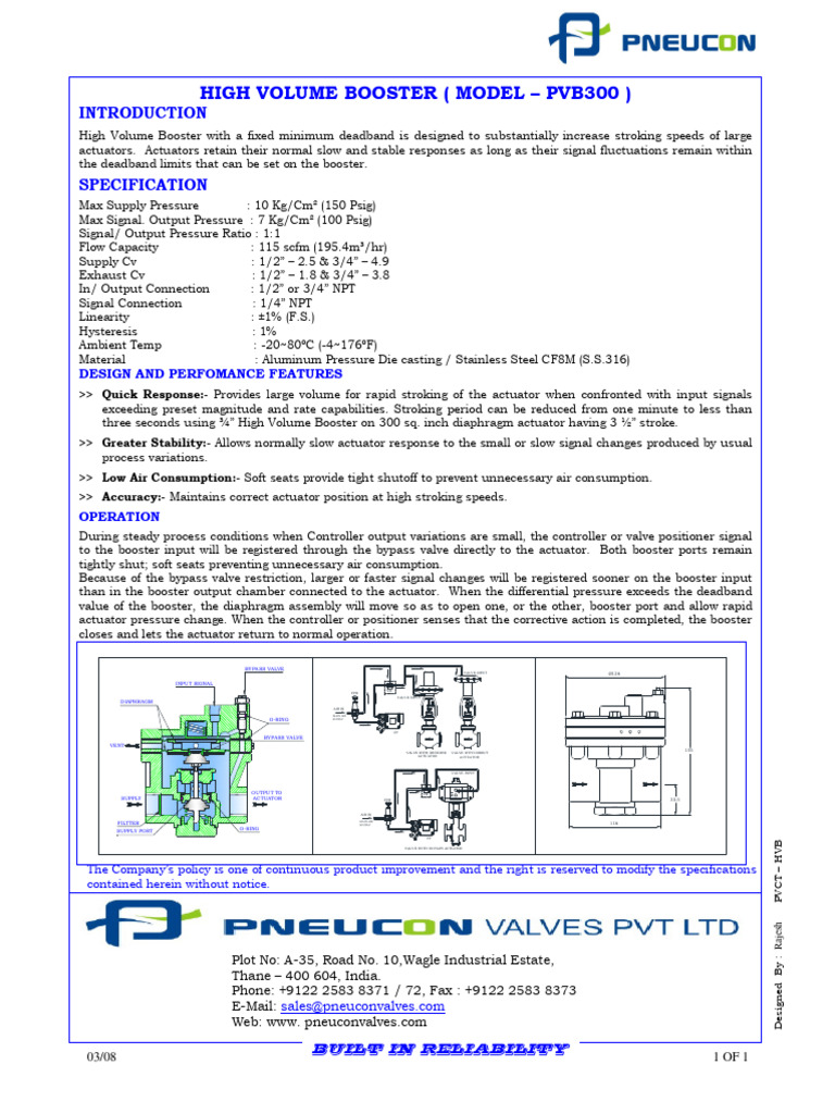 Volume Booster - PVB 300 | PDF | Valve | Actuator