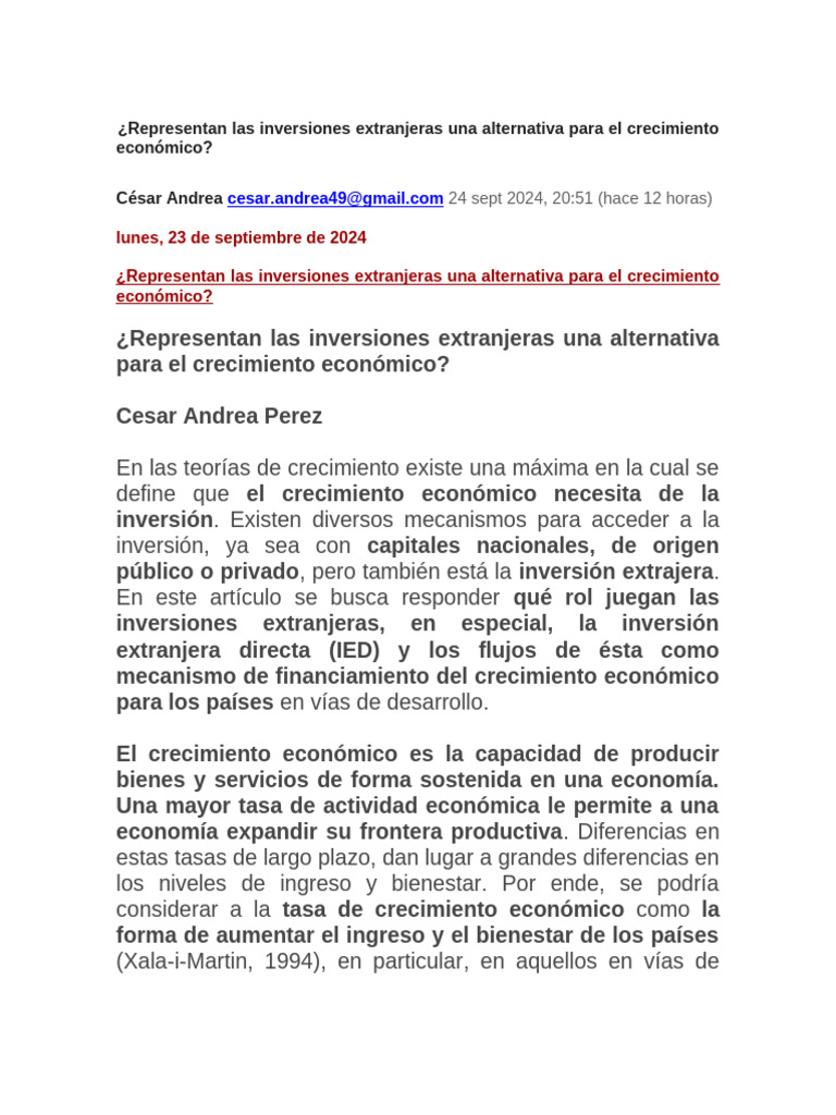 Inversiones Extranjeras y Crecimiento Económico | PDF | La inversión ...