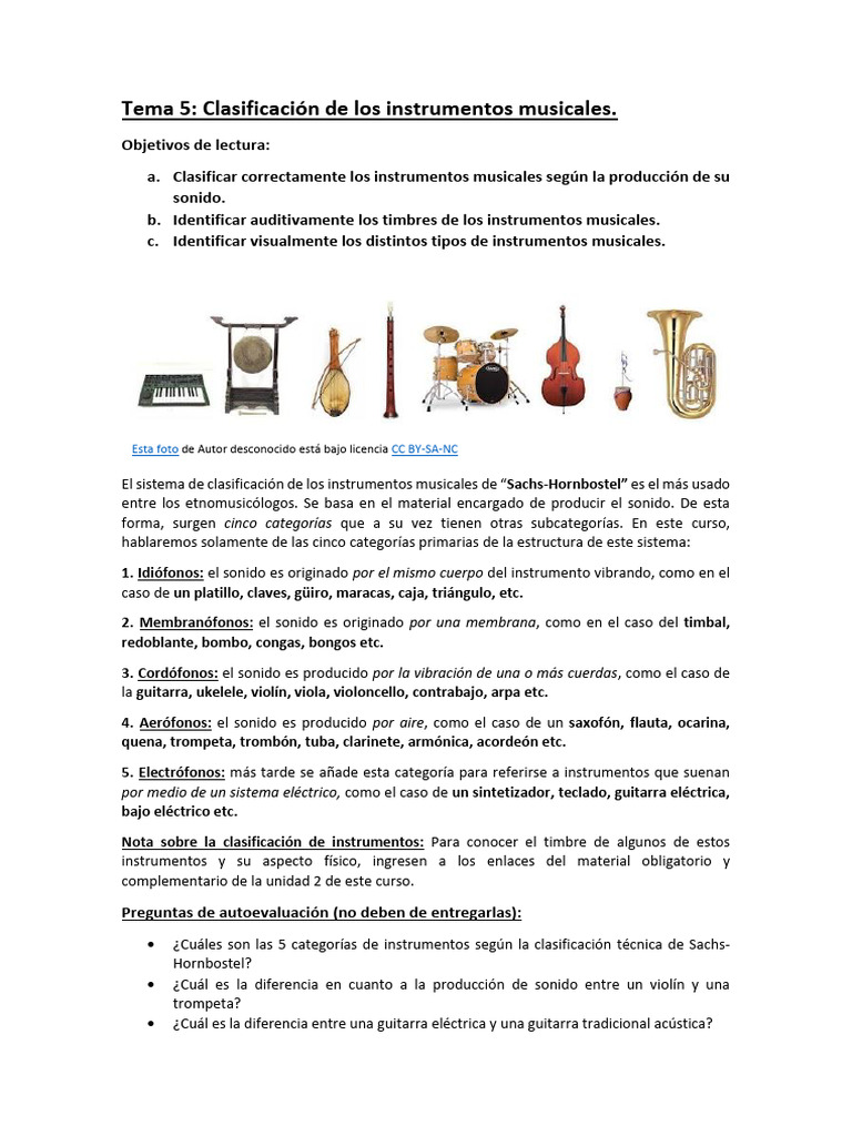 Clasificación Sachs-Hornbostel Instrumentos | PDF | Estudios de idiomas ...