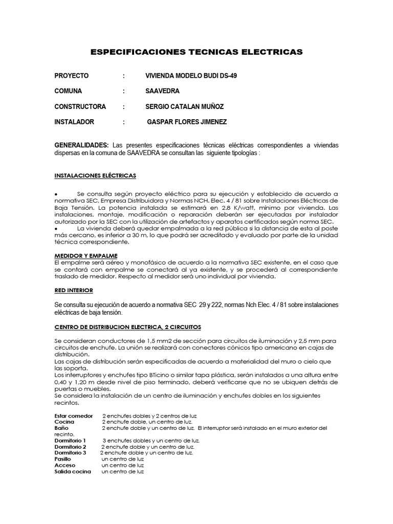 Ee - TT Electrica Vivienda DS-49 | PDF | Cableado eléctrico | Ingenieria Eléctrica