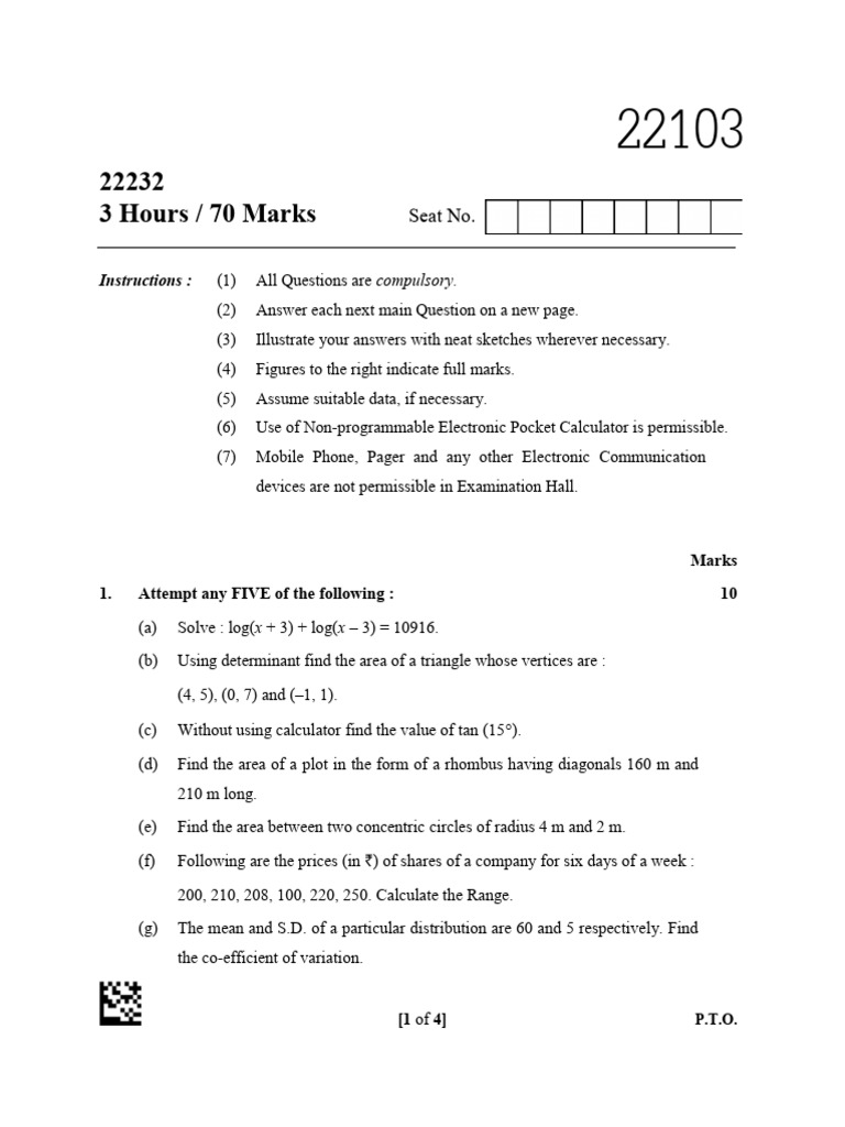 2210question Paper (Msbte Study Resources) | PDF | Area