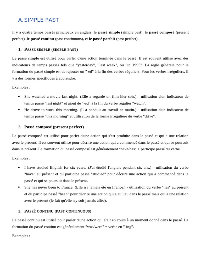Comprendre le passé simple en anglais | PDF | Grammaire anglaise ...