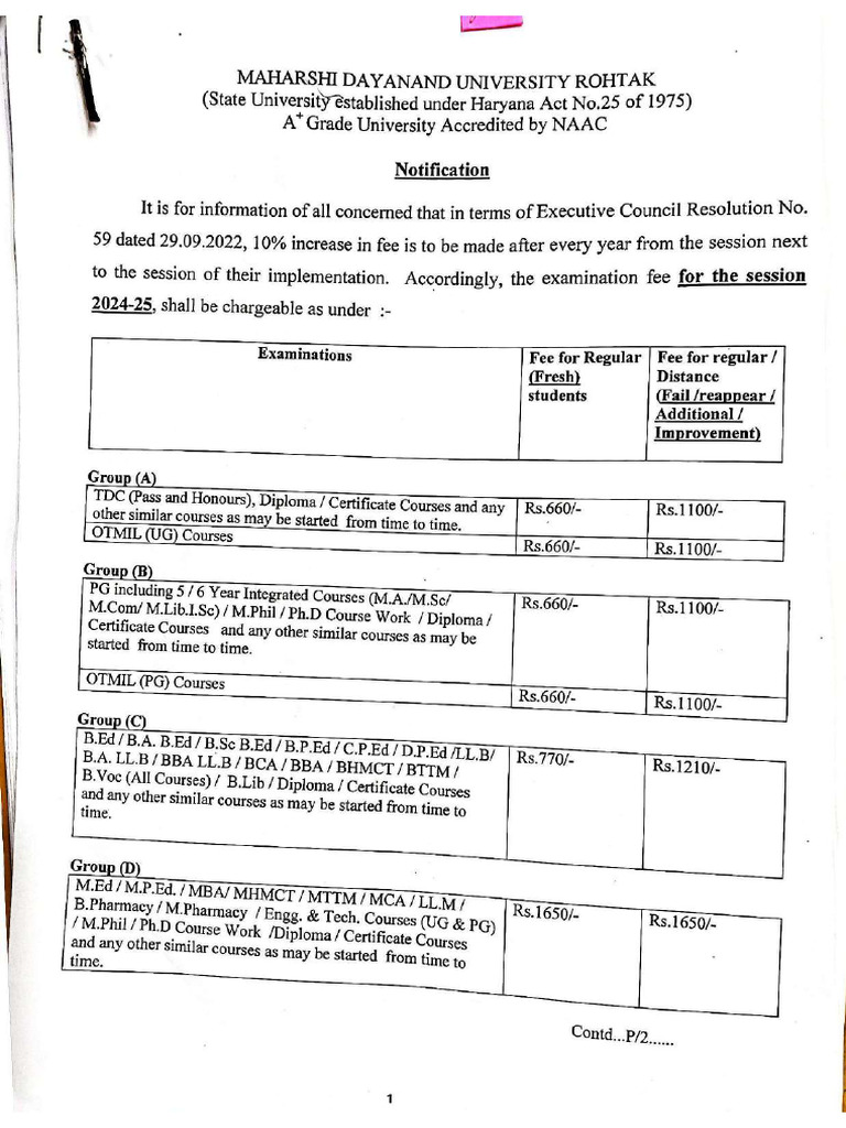 Revised Examination Fee Notification-2024 | PDF