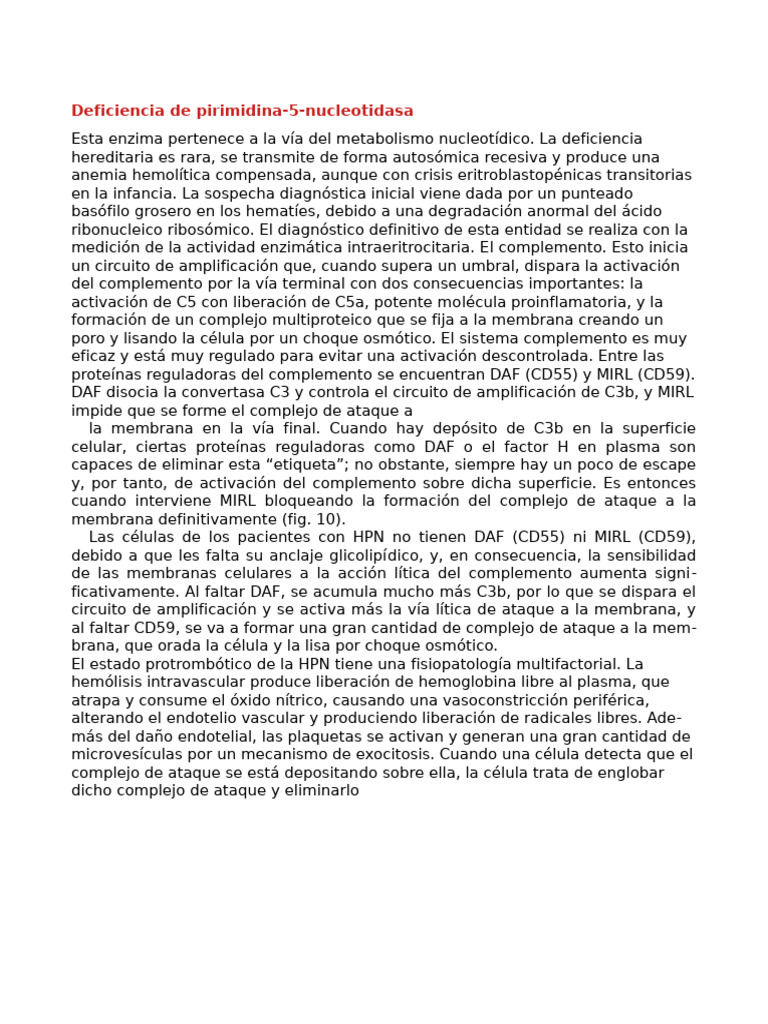 Deficiencia de Pirimidina-5-Nucleotidasa | PDF | Sistema complementario ...