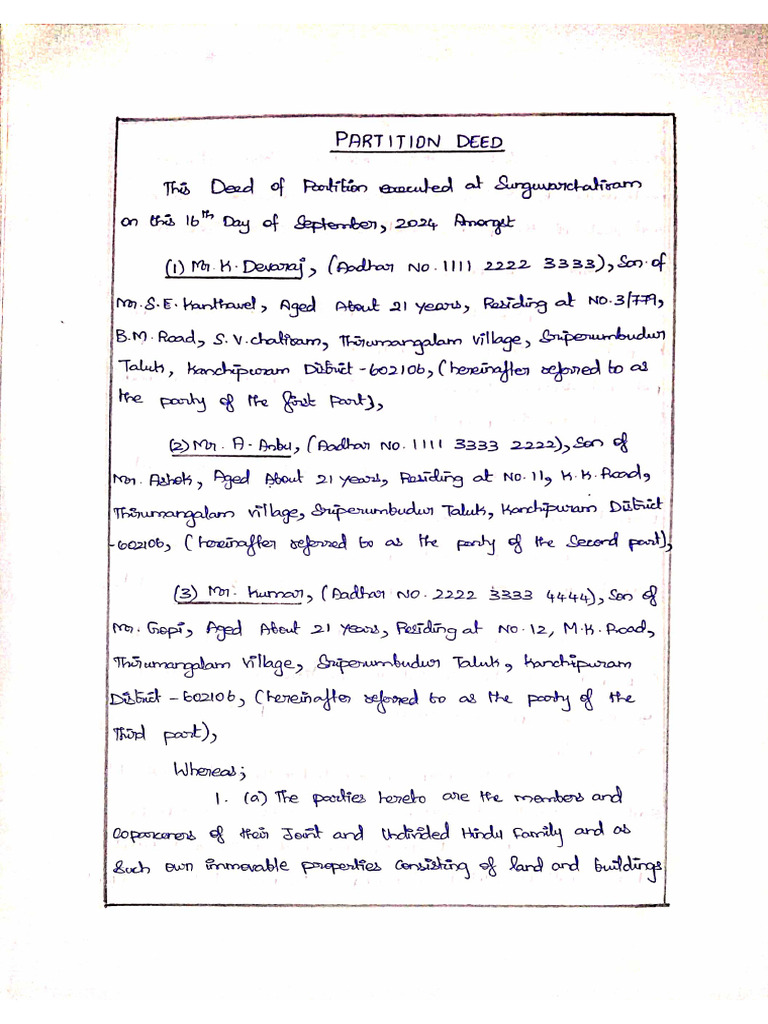 Partition Deed | PDF