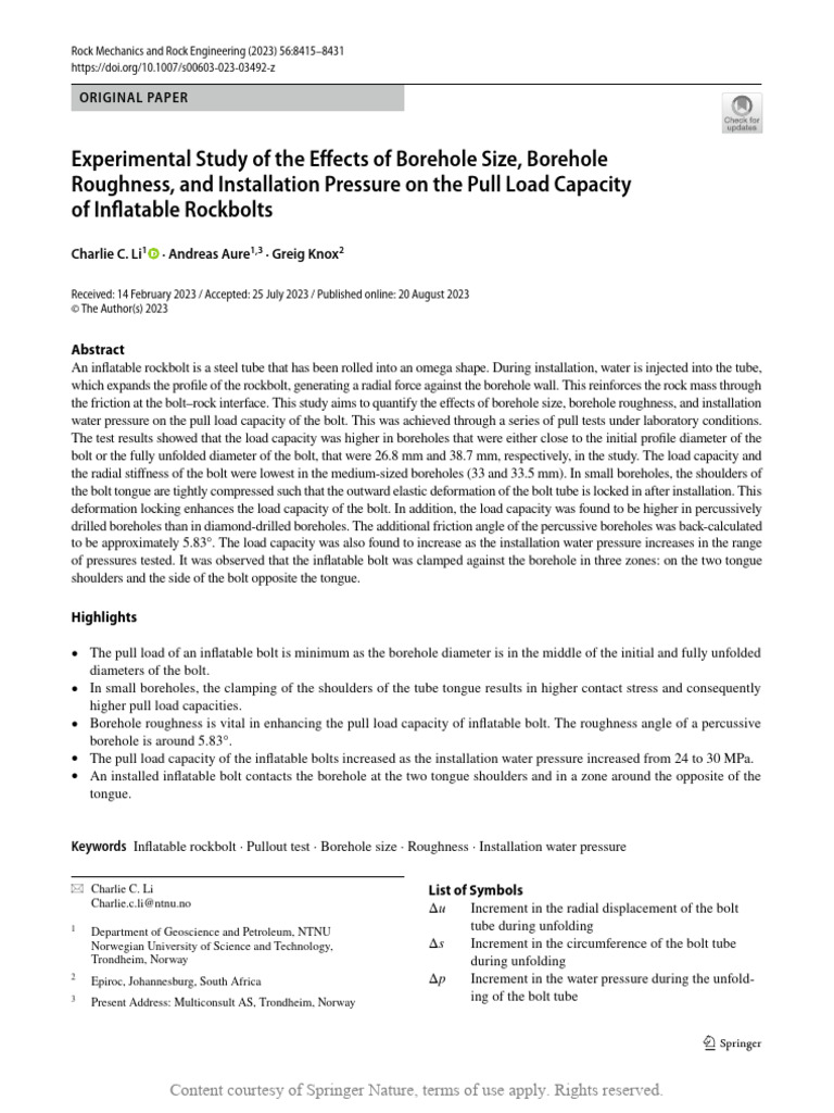 Experimental Study of The Effects of Borehole Size | PDF | Friction | Stress (Mechanics)