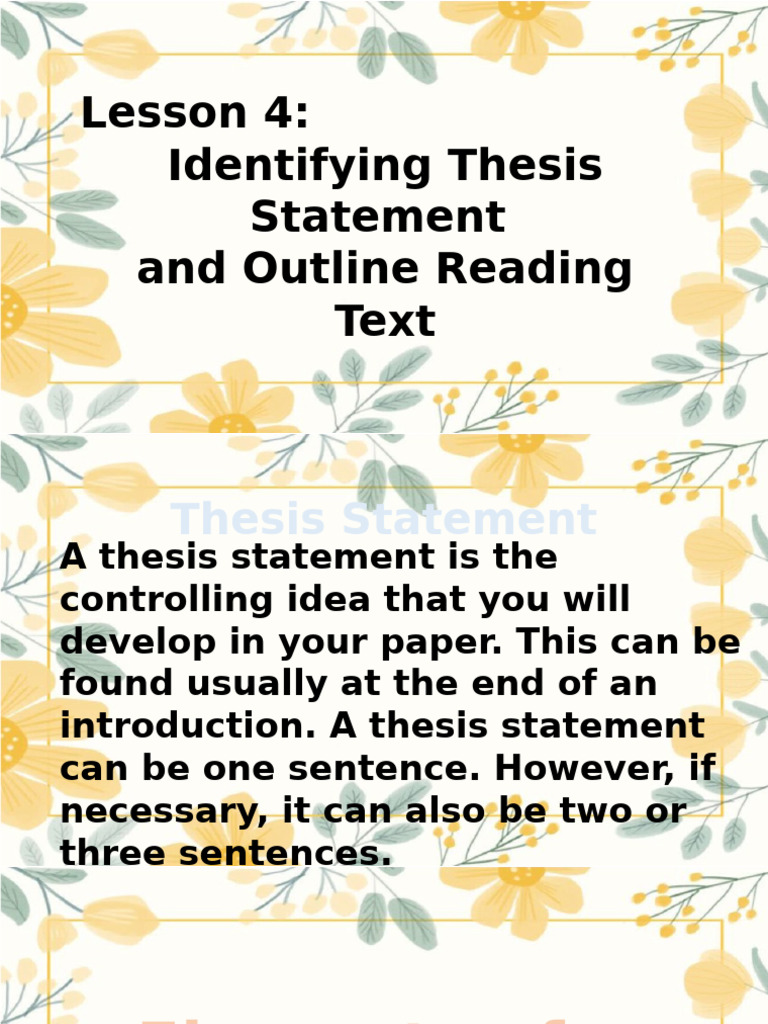 Lesson 4 Identifying Thesis Statement And Outline Reading Text Pdf