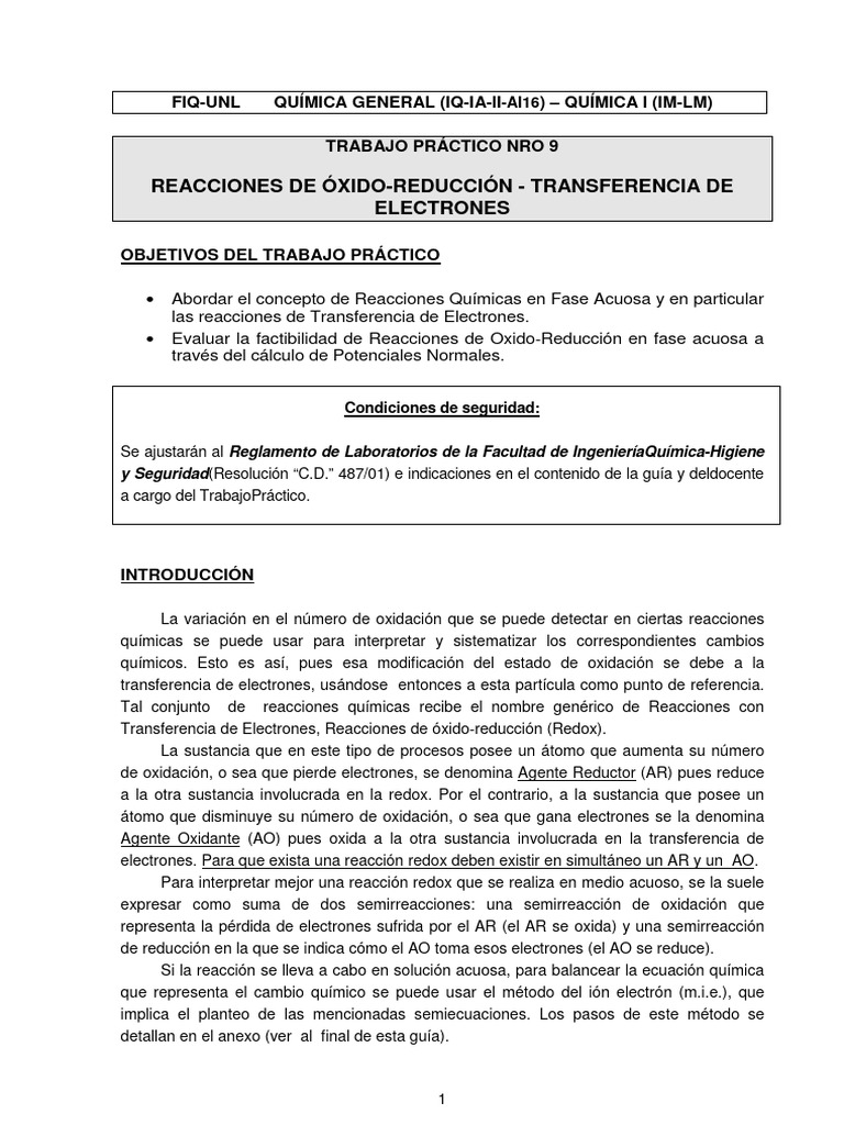 TP 9 - Reac Transf de Electrones 2022 | PDF | Redox | Reacciones químicas