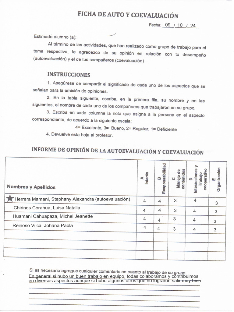 Ficha de Auto y Coevaluación | PDF
