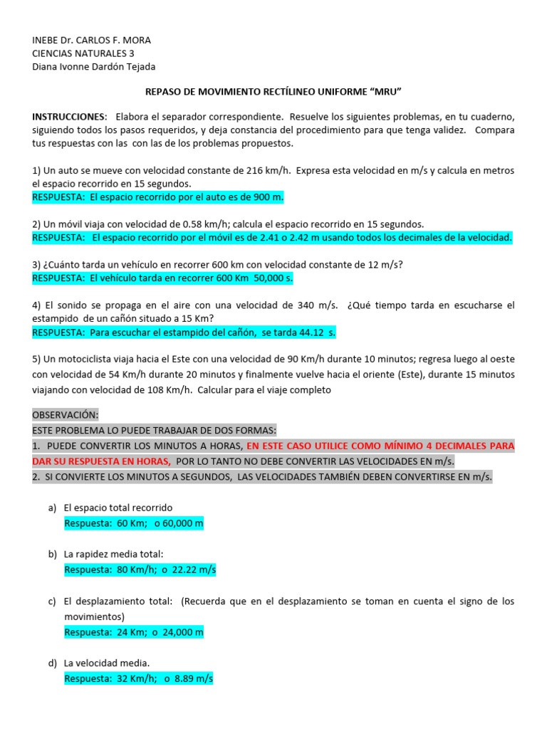 Repaso de Mru | PDF | Métodos y materiales de enseñanza | Ciencia y matemáticas