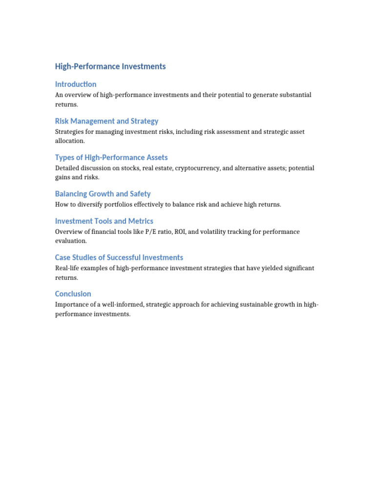 High Performance Investments | PDF