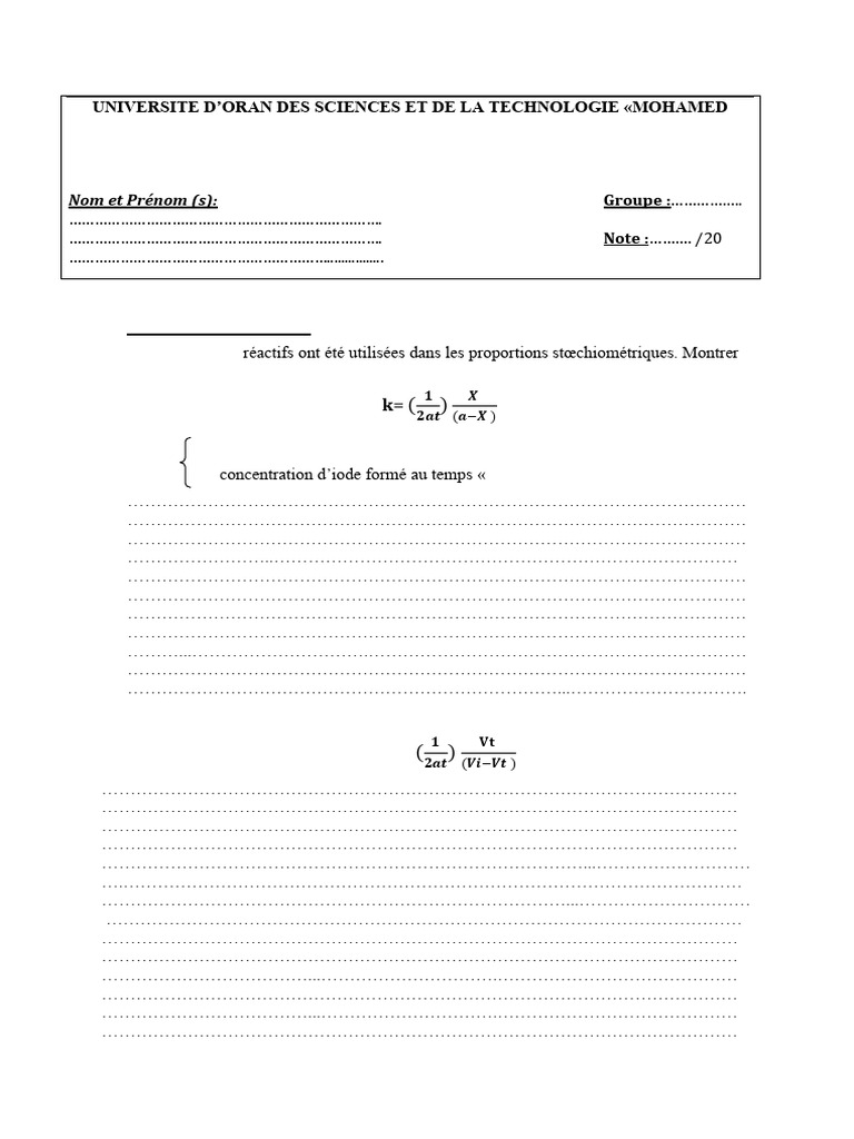 Compte Rendu TP 04 Reaction Persulfate Iodure | PDF