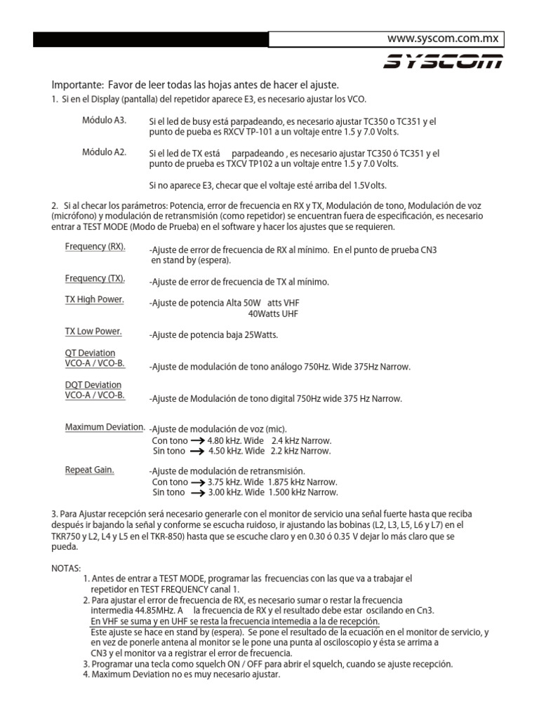 Manual de Usuario Kenwood TKR 750 850 Ajuste | PDF | Hertz | Frecuencia
