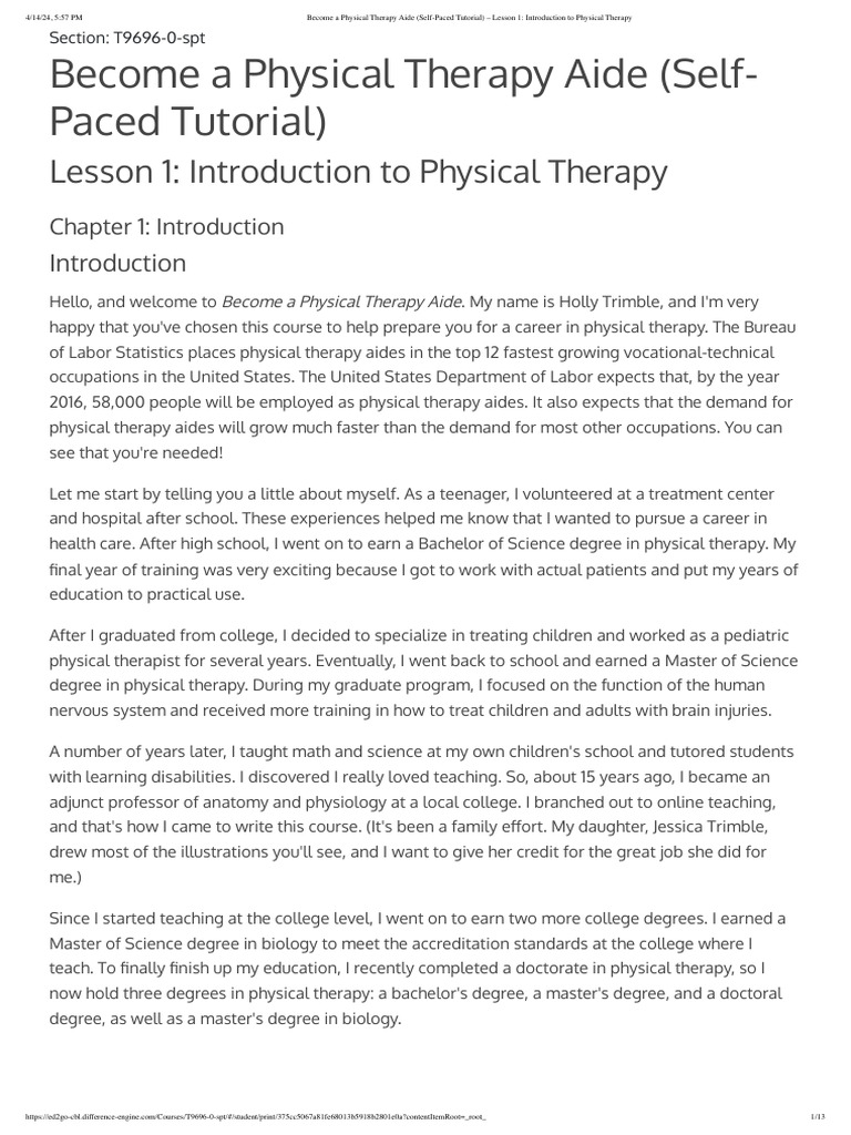 Become A Physical Therapy Aide (Self-Paced Tutorial) - Lesson 1 ...