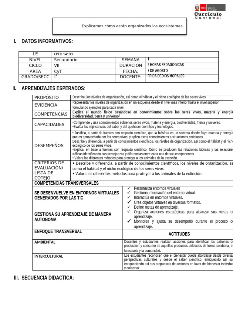 A-1º Ses-Act 2-Cyt Und 5 | PDF | Ecología | Aprendizaje