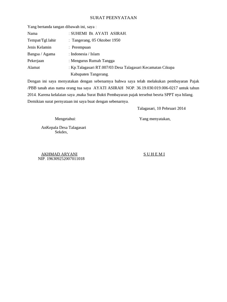Surat Pernyataan Lunas Pajak | PDF