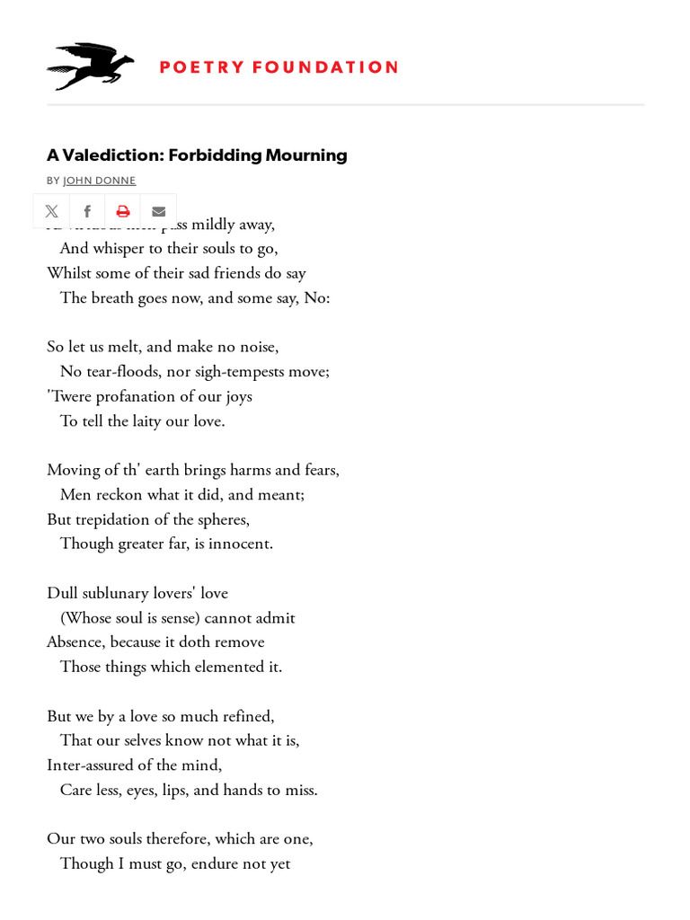 A Valediction - Forbidding Mourning - The Poetry Foundation | PDF