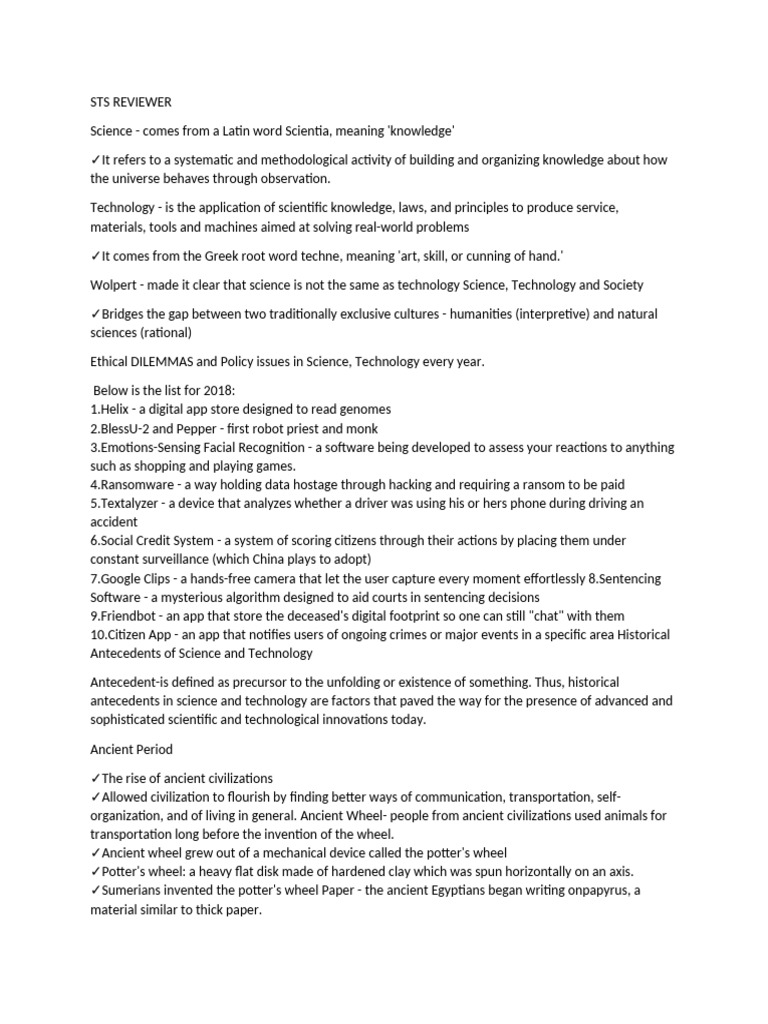 Sts Reviewer | PDF | Loom