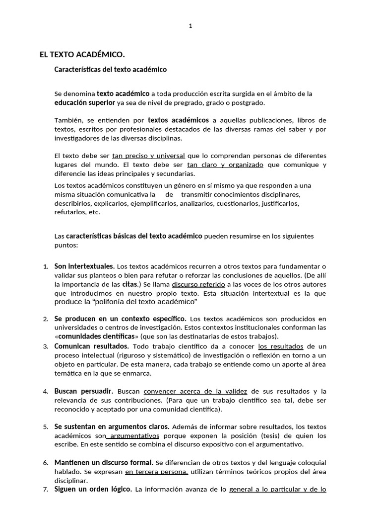 Características del Texto Académico | PDF | Hablar en público | Escritura