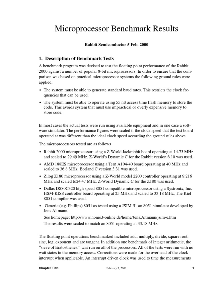 Embedded Microprocessor Benchmark Results Speed Tests | PDF ...