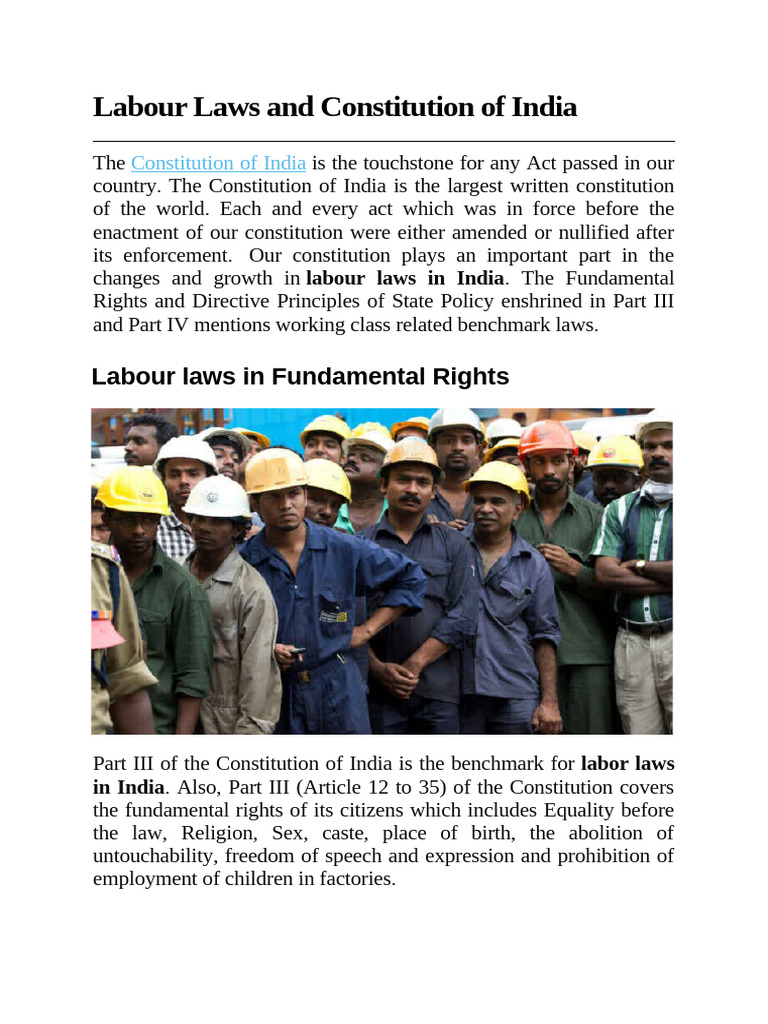 Labour Laws in India's Constitution | PDF | Labour Law | Labour Economics
