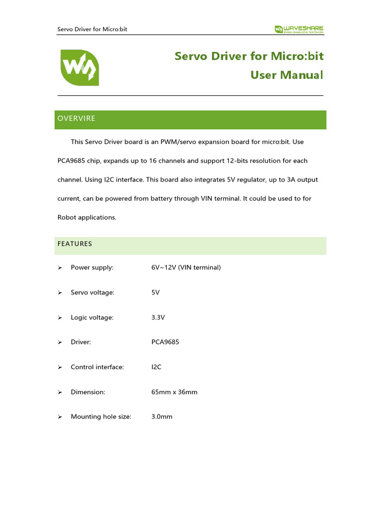 Servo Driver For Microbit User Manual en | PDF | Bluetooth | Power Supply