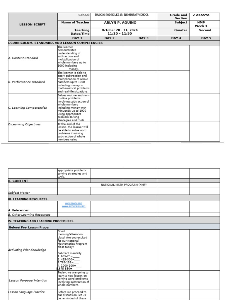 NMP-Q2-Week 4 | PDF | Subtraction | Cognitive Science