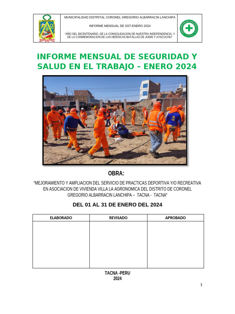 Informe Mensual de Seguridad y Salud-Agronomica | PDF