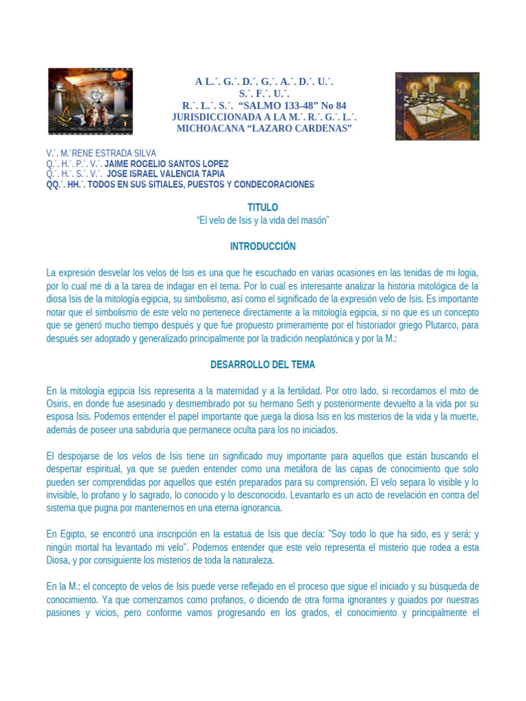 El Velo de Isis y La Vida Del Mason | PDF | Isis | Conocimiento