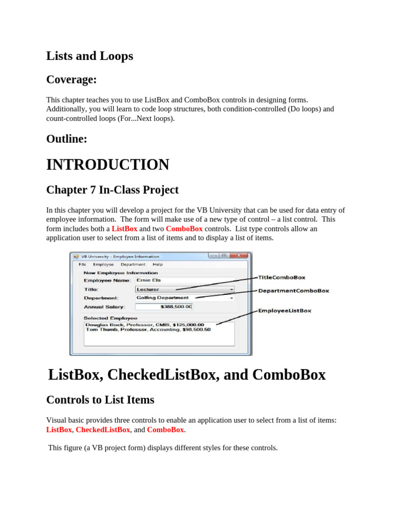 Chapter Seven Lists and Combo Boxes | PDF | Boolean Data Type | Control ...