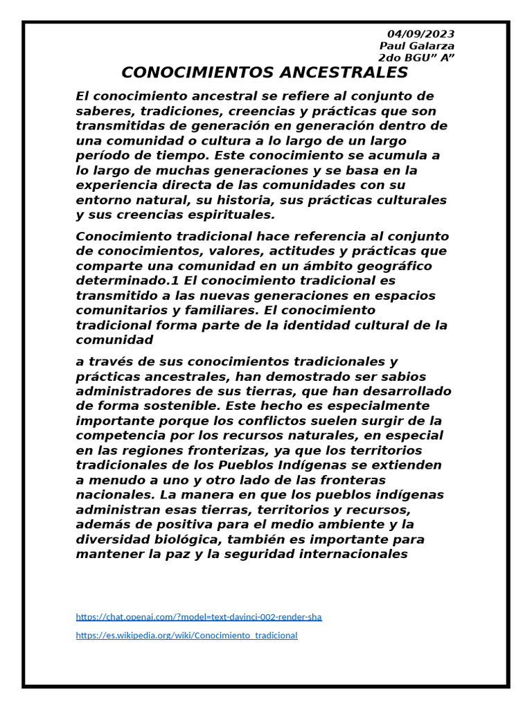 Conocimientos Ancestrales | PDF