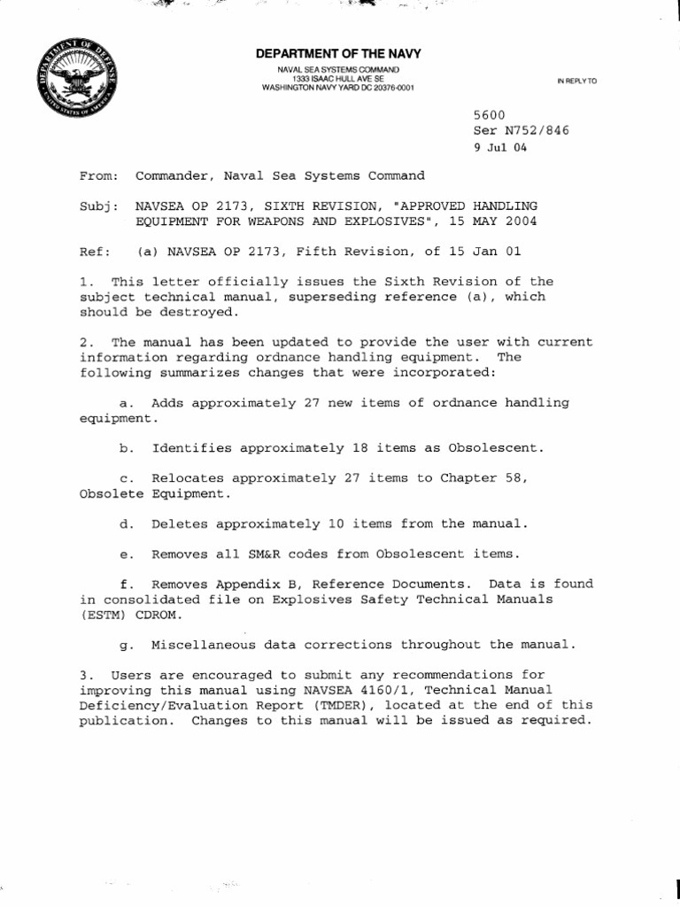 NAVSEA OP 2173 Vol 1 Adapters Latches Approved Handling Equipment For ...