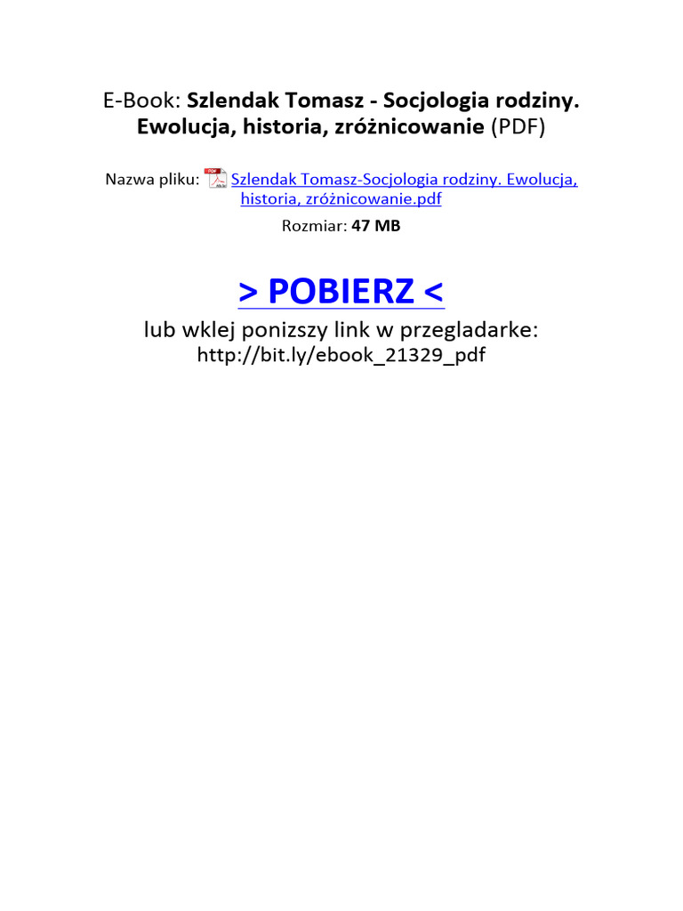 Szlendak Tomasz - Socjologia Rodziny. Ewolucja, Historia, Zróżnicowanie | PDF