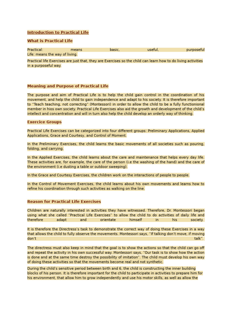Montessori Pratical Life (Les 5 Albums en Anglais) | PDF | Thumb | Chair